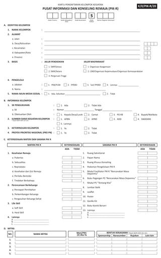 Kartu Pendaftaran Pusat Informasi Remaja | PDF