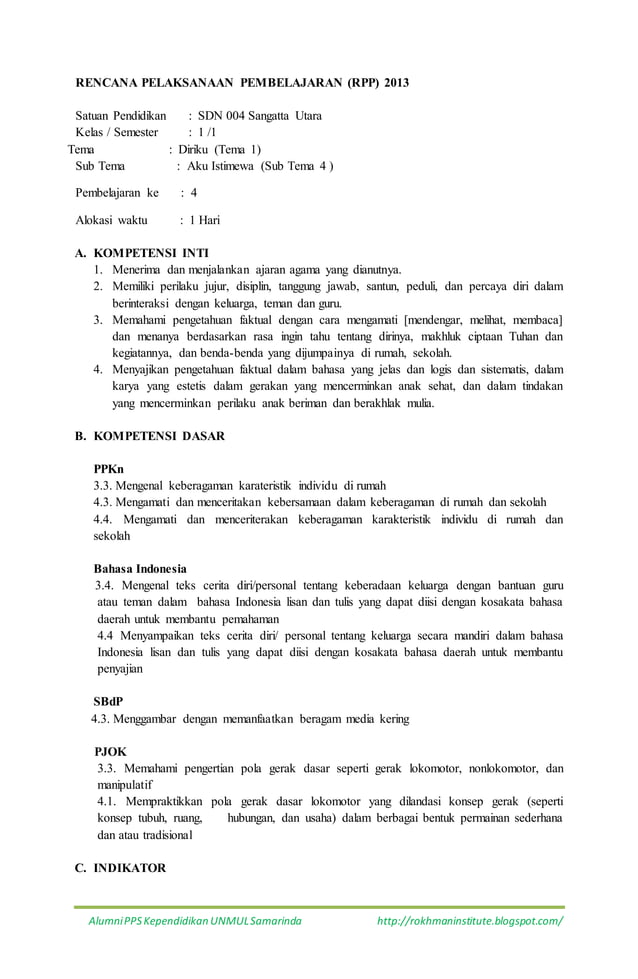 K1 t1-st4-p6 rpp tema 1 kelas 1sub tema 4 (5) | PDF