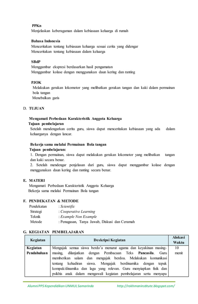 K1 t1-st4-p6 rpp tema 1 kelas 1sub tema 4 (5) | PDF