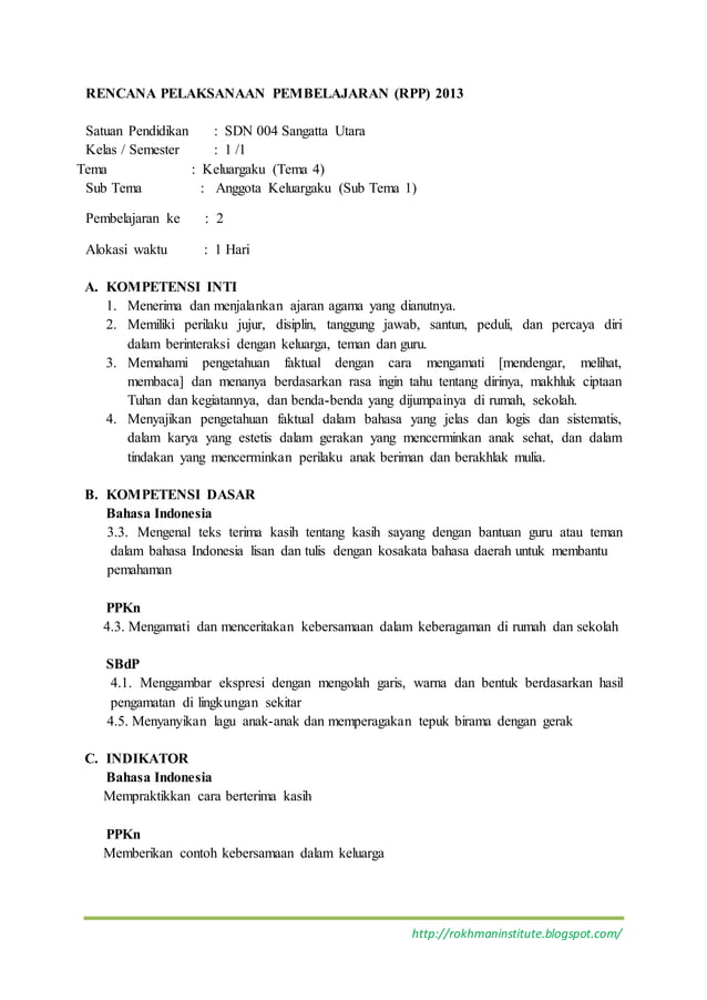 K1 t4-st1-p6 rpp tema 4 kelas 1 sub tema 1 (3) | PDF