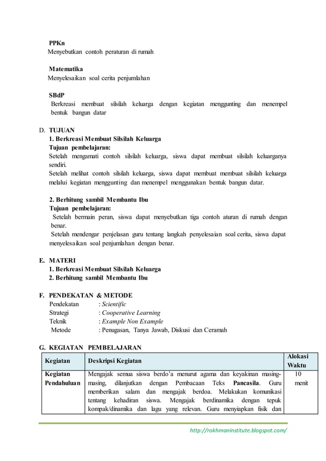 K1 t4-st1-p6 rpp tema 4 kelas 1 sub tema 1 (5) | PDF