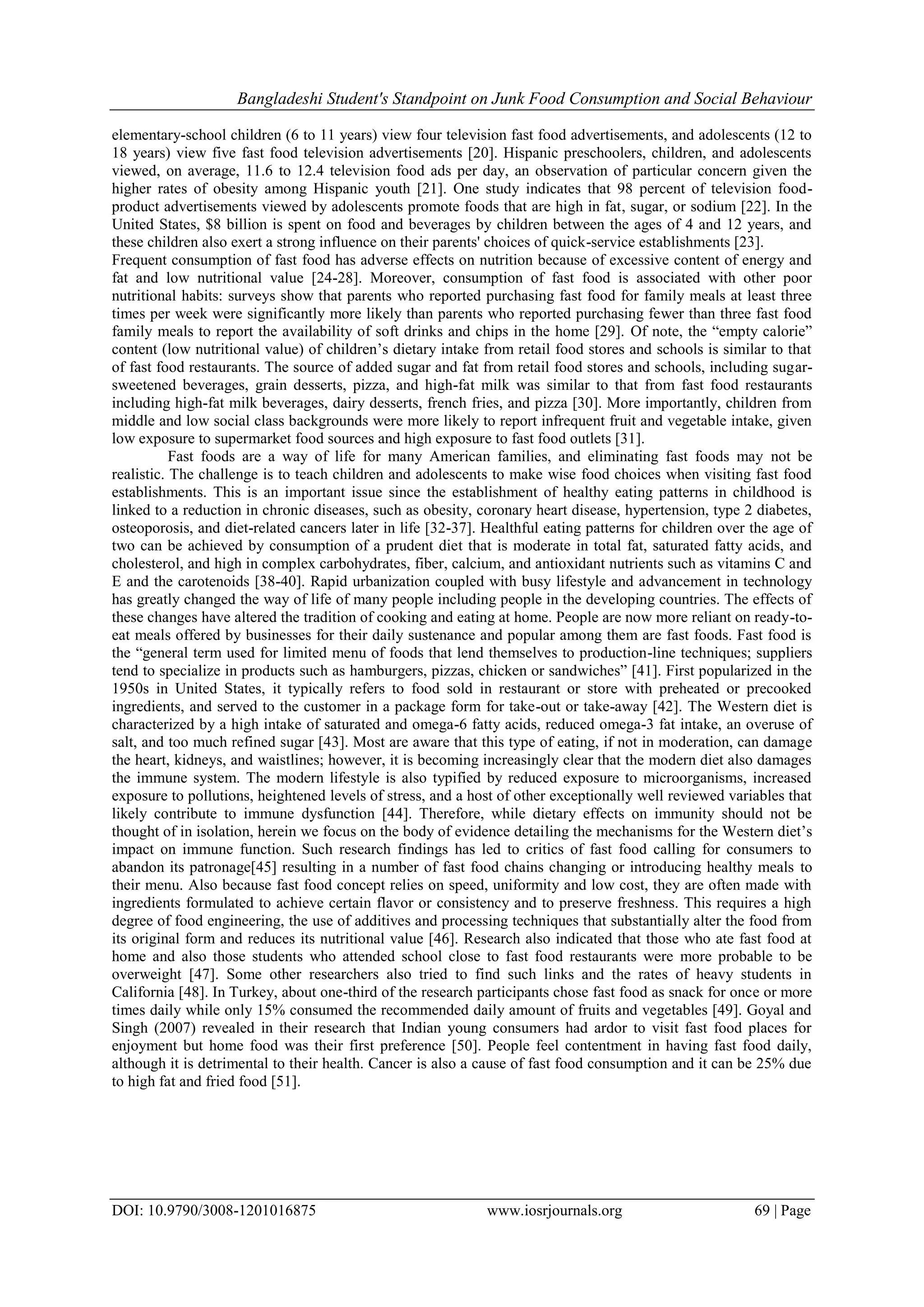 Bangladeshi Student's Standpoint on Junk Food Consumption and Social ...