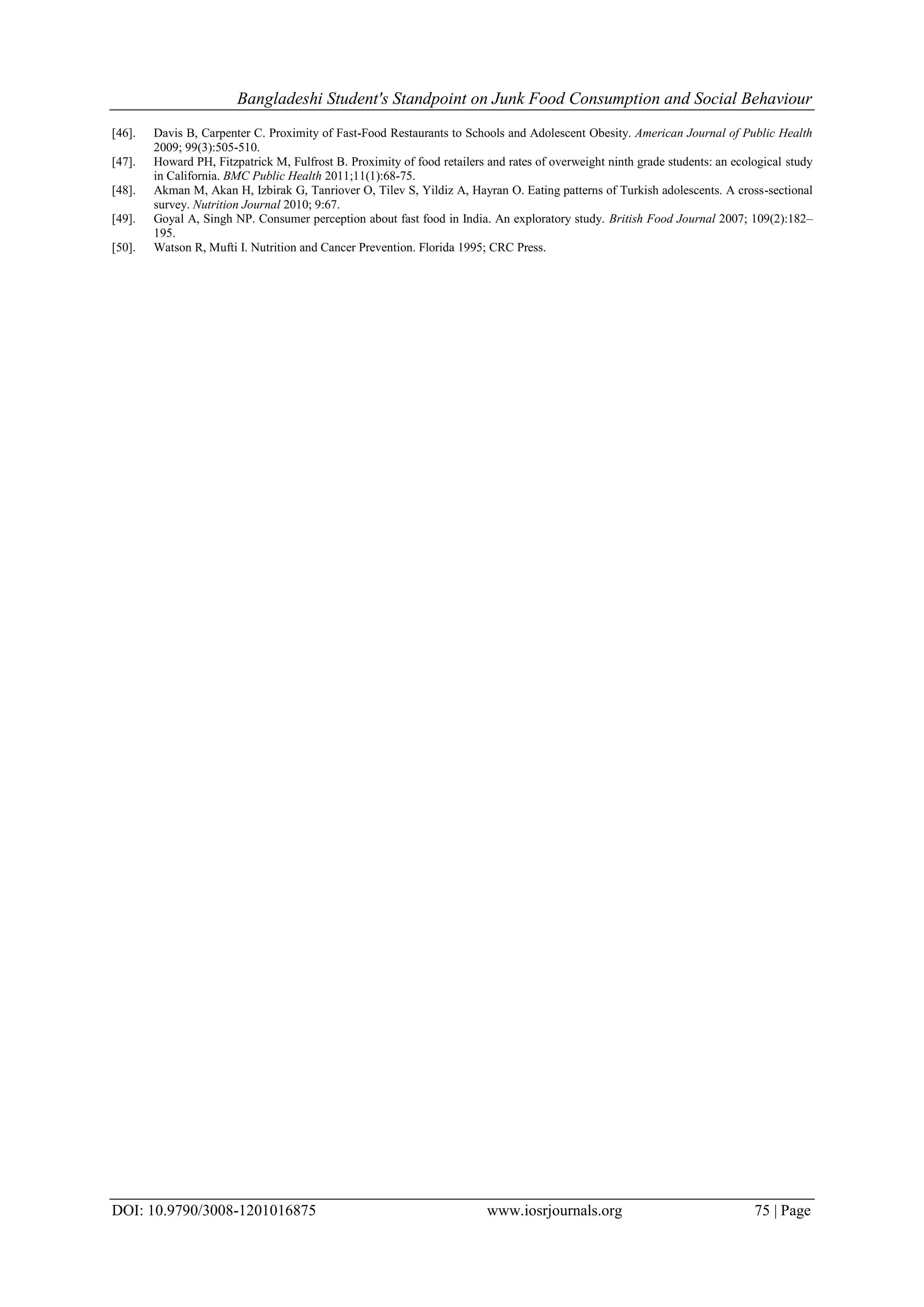 Bangladeshi Student's Standpoint on Junk Food Consumption and Social ...