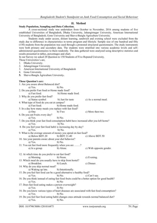 Bangladeshi Student's Standpoint on Junk Food Consumption and Social ...