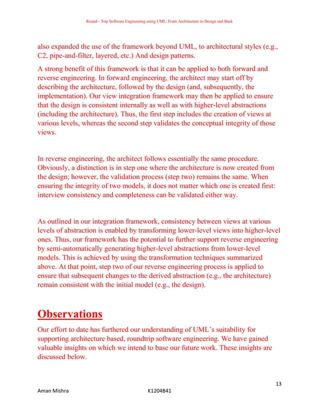 Round - Trip Software Engineering using UML: From Architecture to ...