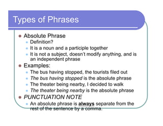 Phrases And Clauses, the types of phrases, types of clause | PDF