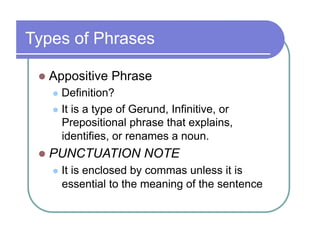 Phrases And Clauses, the types of phrases, types of clause | PDF