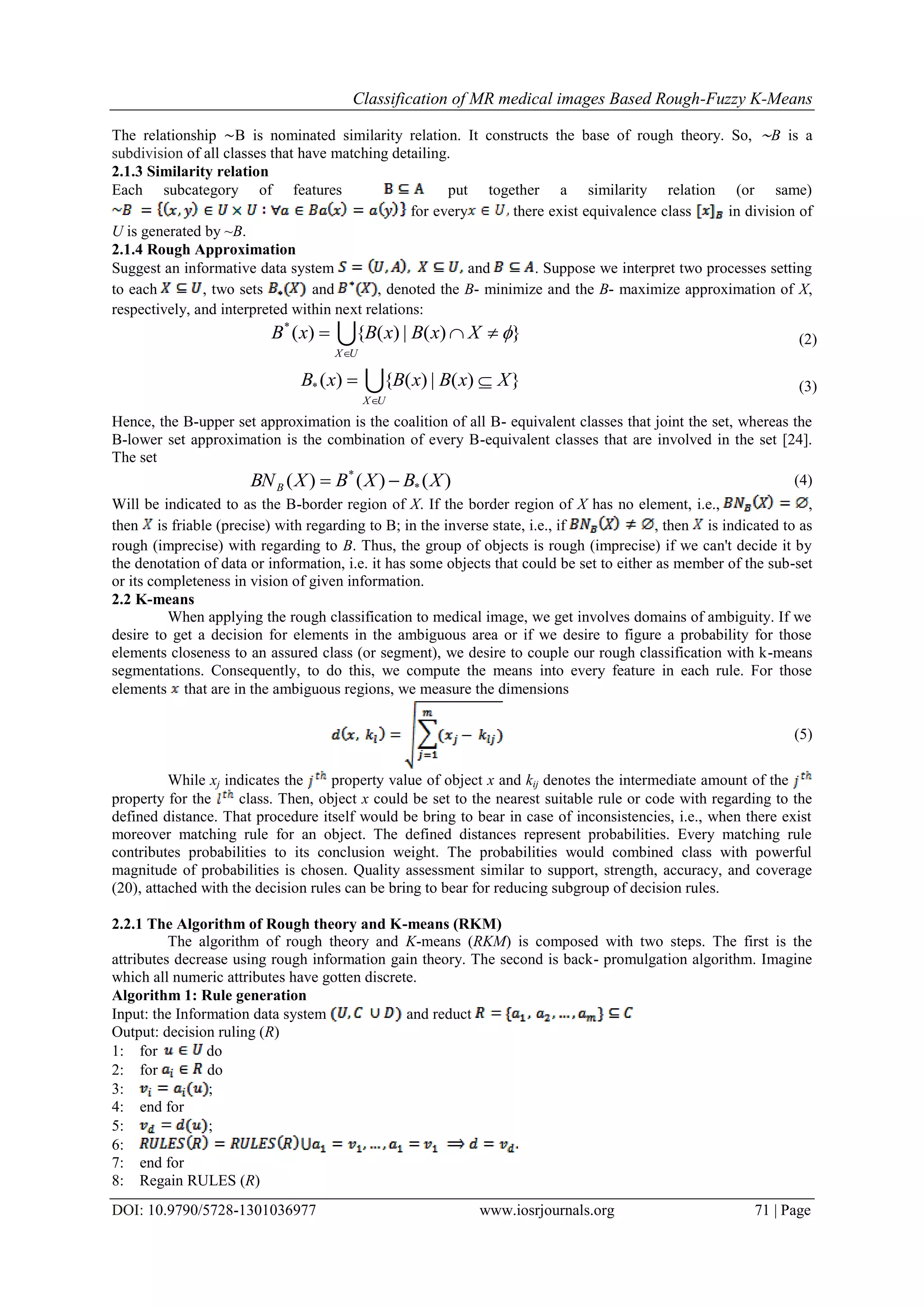 Classification of MR medical images Based Rough-Fuzzy KMeans | PDF