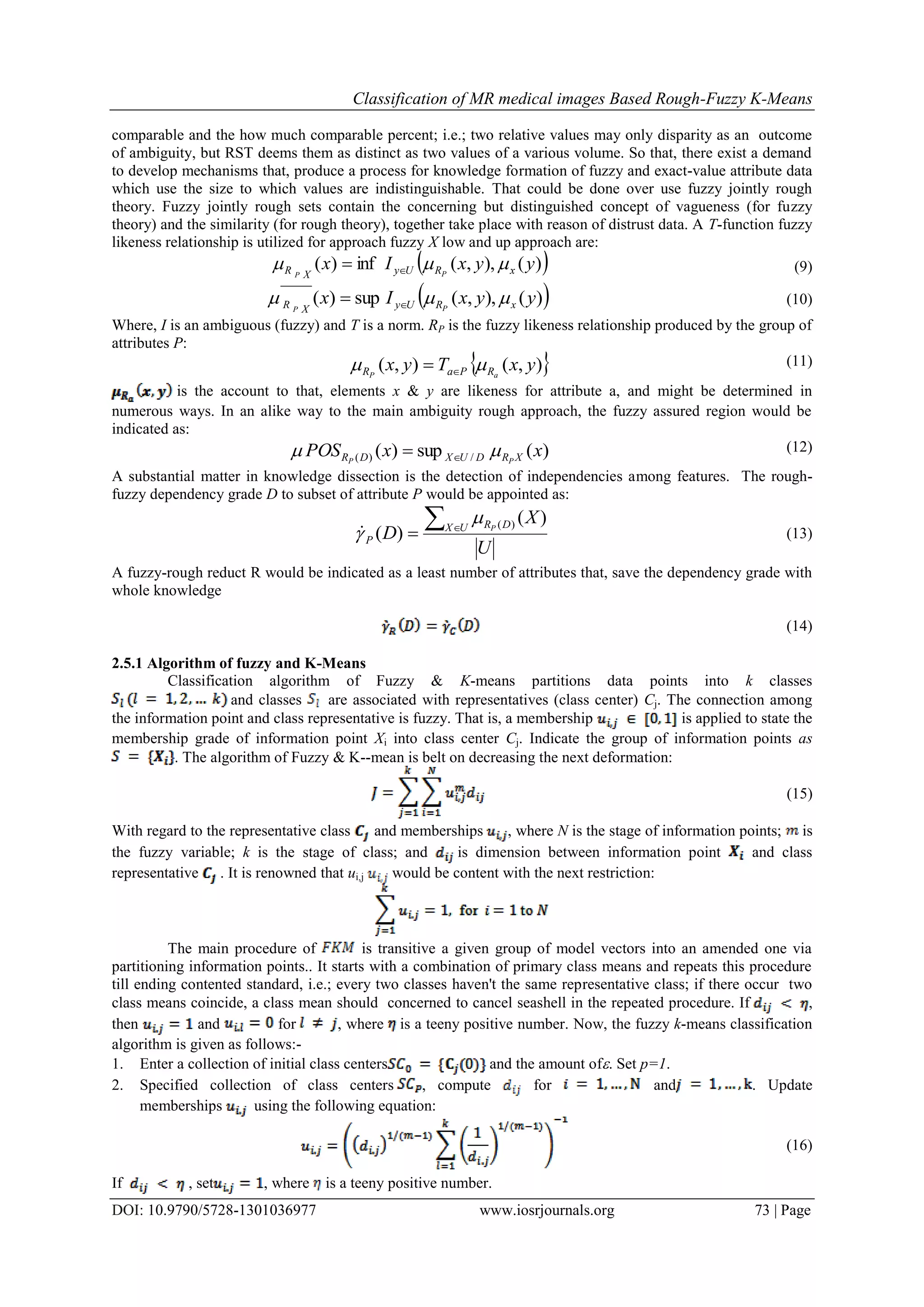 Classification of MR medical images Based Rough-Fuzzy KMeans | PDF