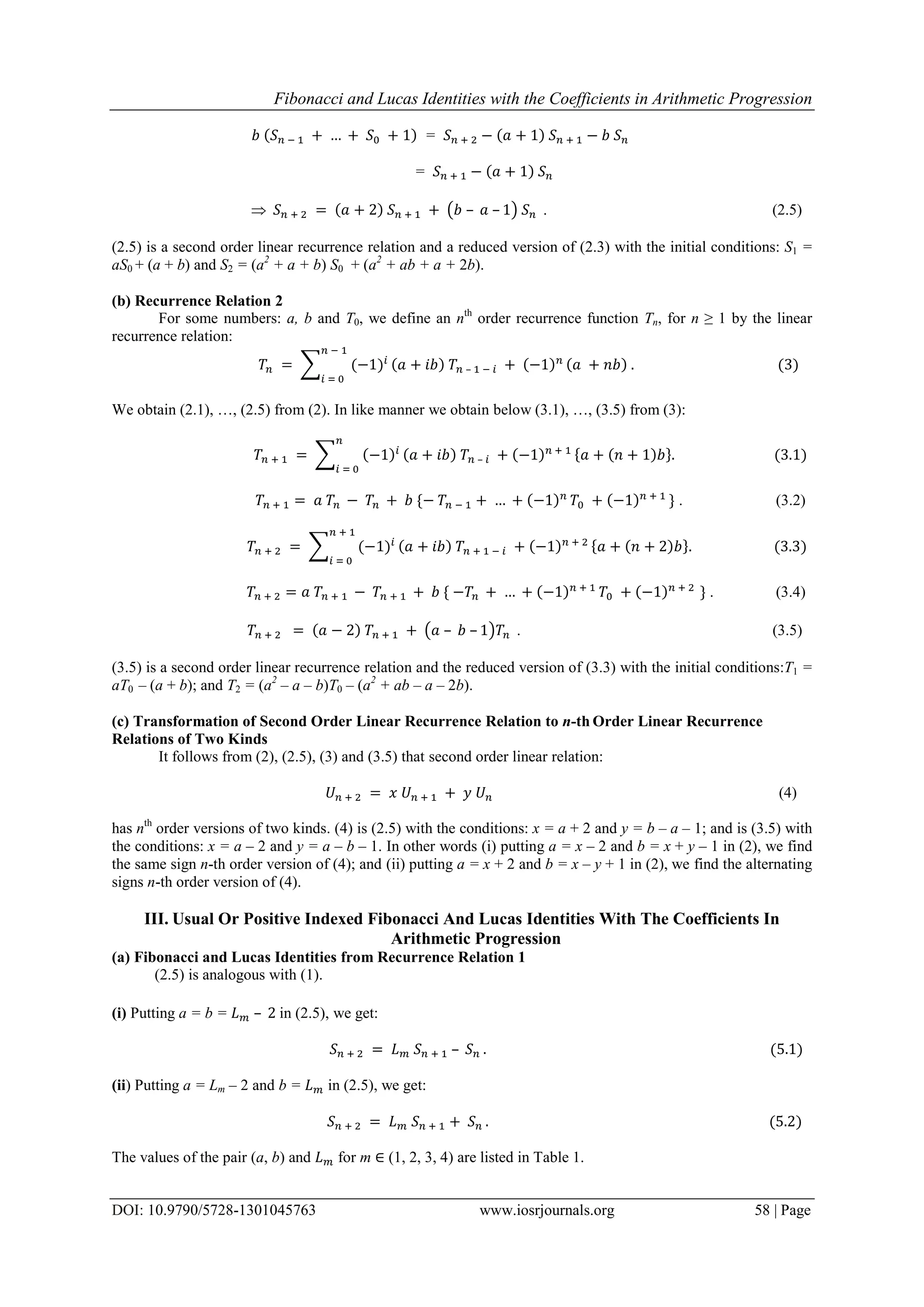 Fibonacci and Lucas Identities with the Coefficients in Arithmetic ...