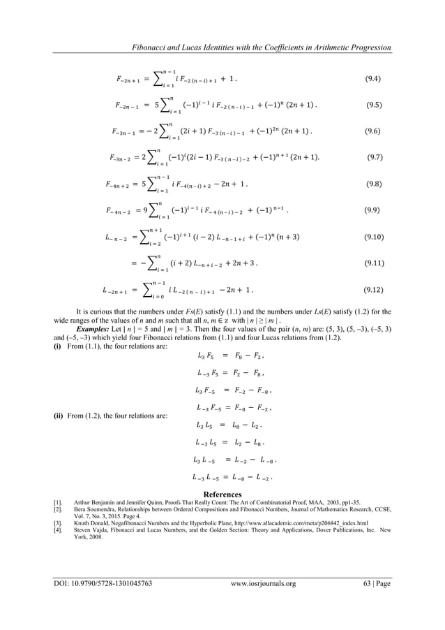 Fibonacci and Lucas Identities with the Coefficients in Arithmetic Progression | PDF | Chemistry ...