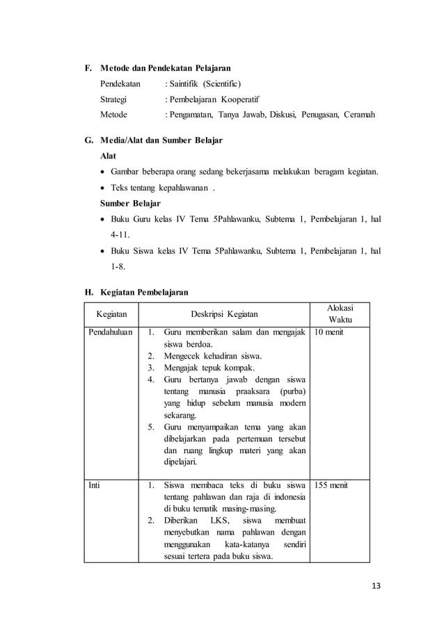RPP tematik kelas 4 | DOCX