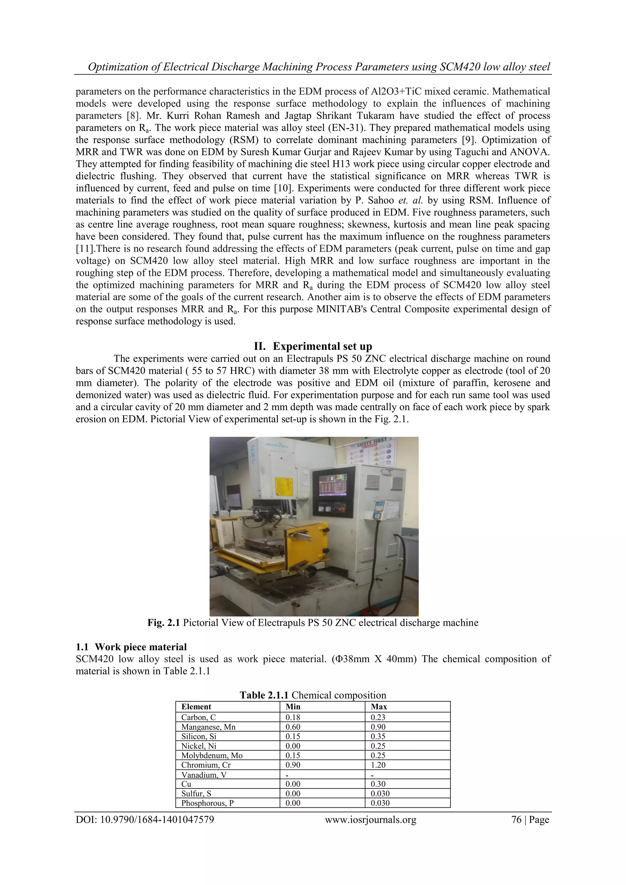 Optimization of Electrical Discharge Machining Process Parameters using SCM420 low alloy steel ...