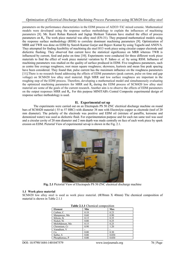 Optimization of Electrical Discharge Machining Process Parameters using SCM420 low alloy steel ...
