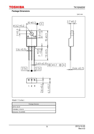 Original MOSFET N-CHANNEL K16A60W 16A60 K16A60 16A 600V New Toshiba | PDF