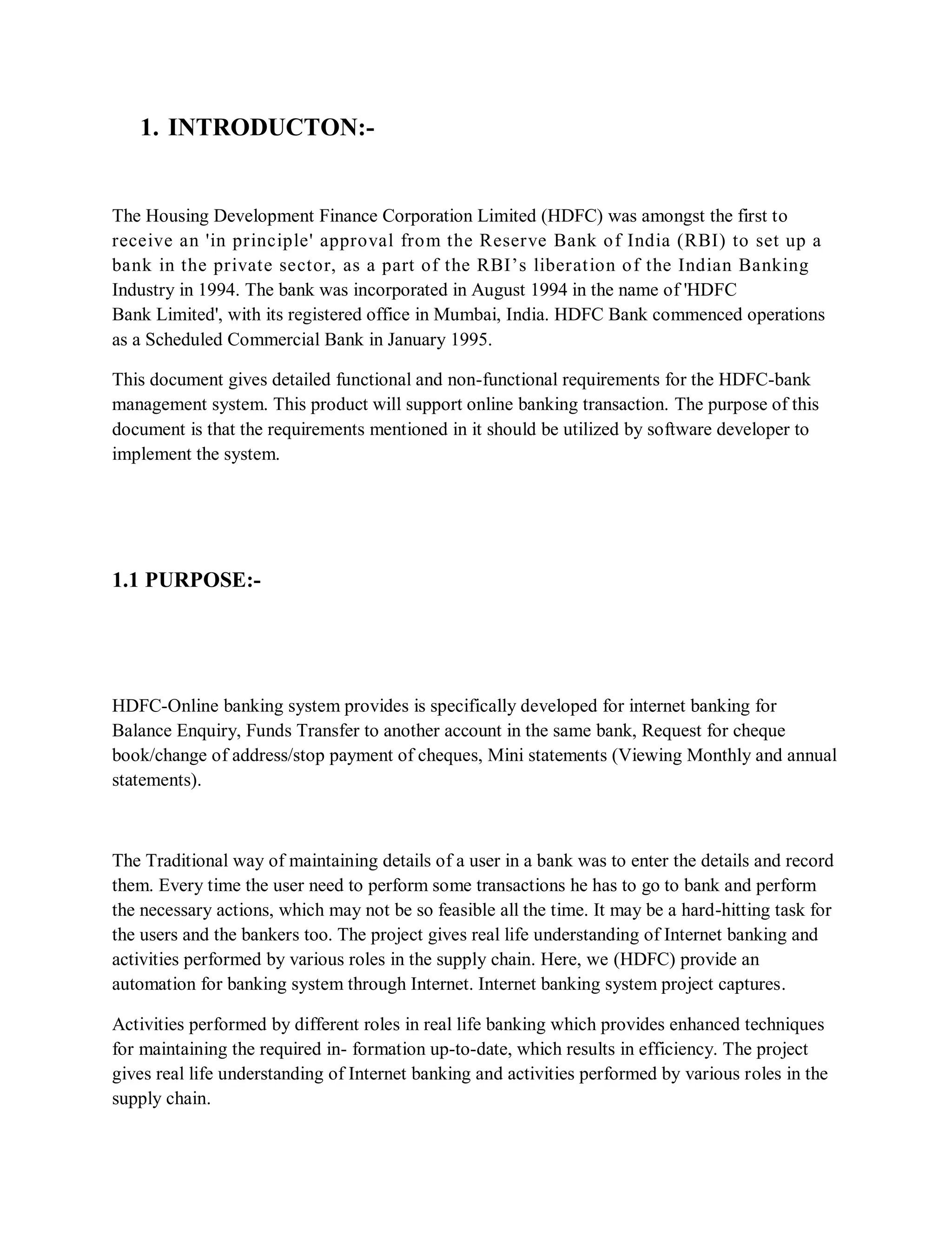 HDFC banking system SRS Document | PDF