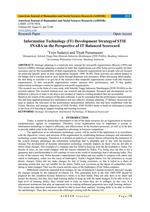 Information Technology (IT) Development Strategy of STIE INABA in the ...
