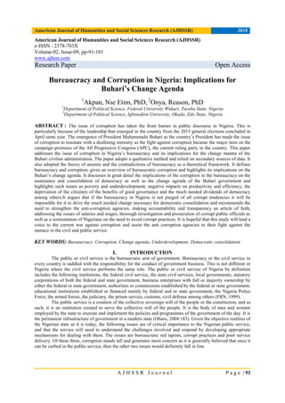 Bureaucracy and Corruption in Nigeria: Implications for Buhari’s Change Agenda | PDF