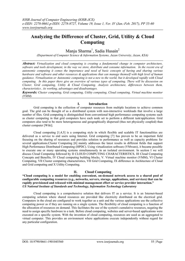 Analyzing the Difference of Cluster, Grid, Utility & Cloud Computing | PDF