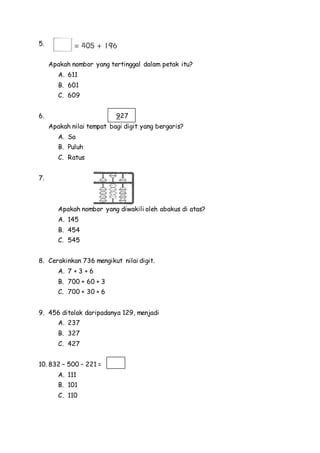 MATEMATIK TAHUN 2 KERTAS 1 | DOCX