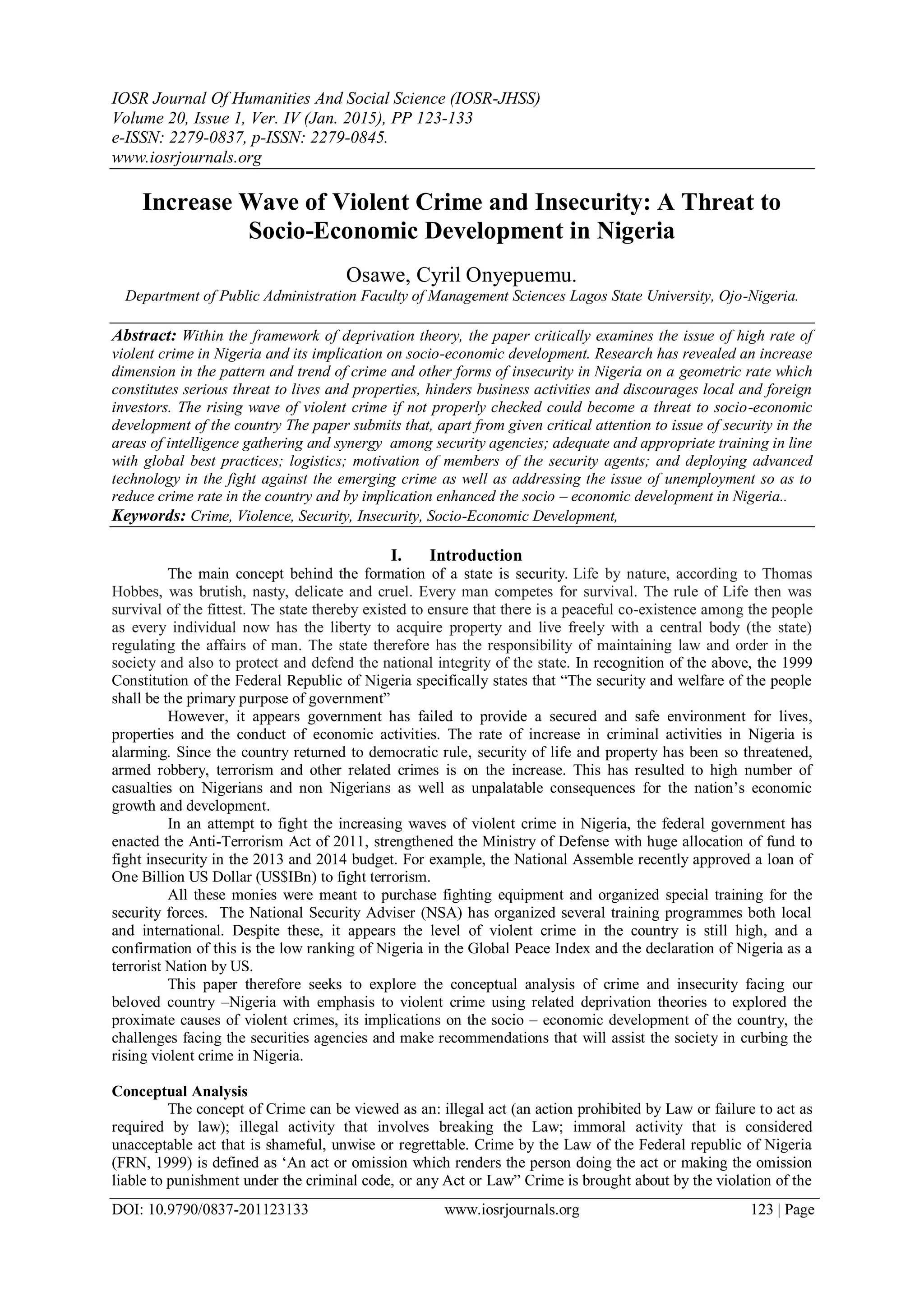 Increase Wave of Violent Crime and Insecurity: A Threat to Socio-Economic Development in Nigeria ...