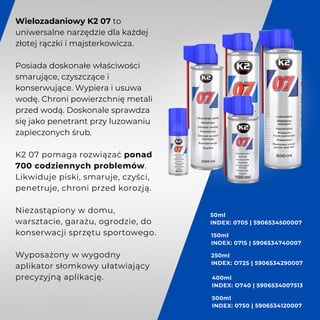 K2 07 Produkt wielozadaniowy - czyści, smaruje, usuwa wodę | PDF