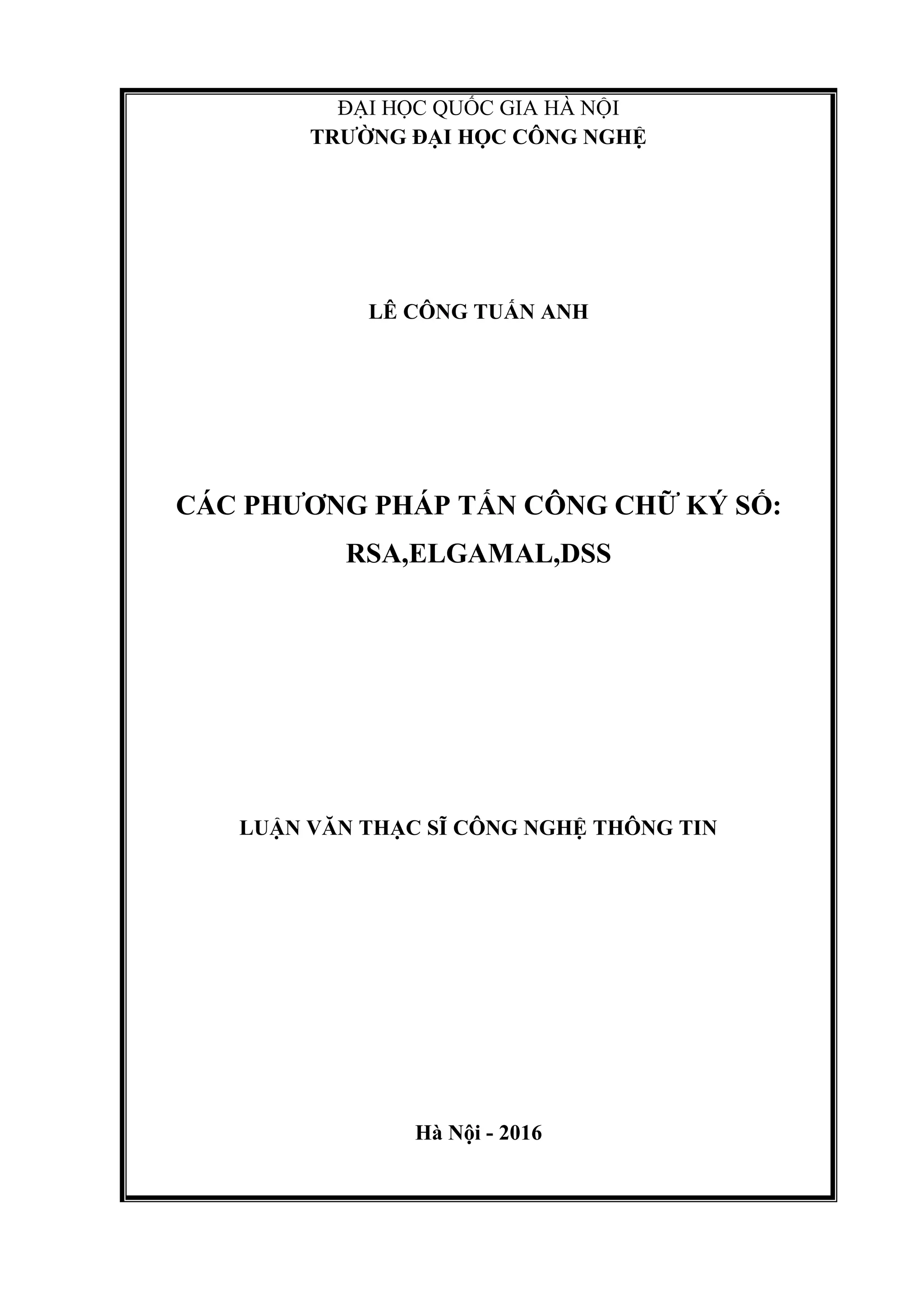 Luận văn: Phương pháp tấn công chữ ký số: Rsa,Elgamal,Dss | PDF