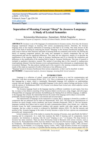 Separation of Meaning Concept “Sleep” In Javanese Language: A Study of Lexical Semantics | PDF