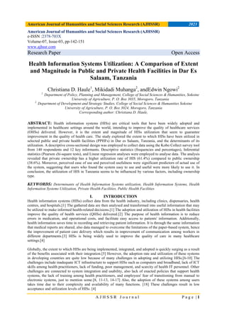 Health Information Systems Utilization: A Comparison of Extent and ...