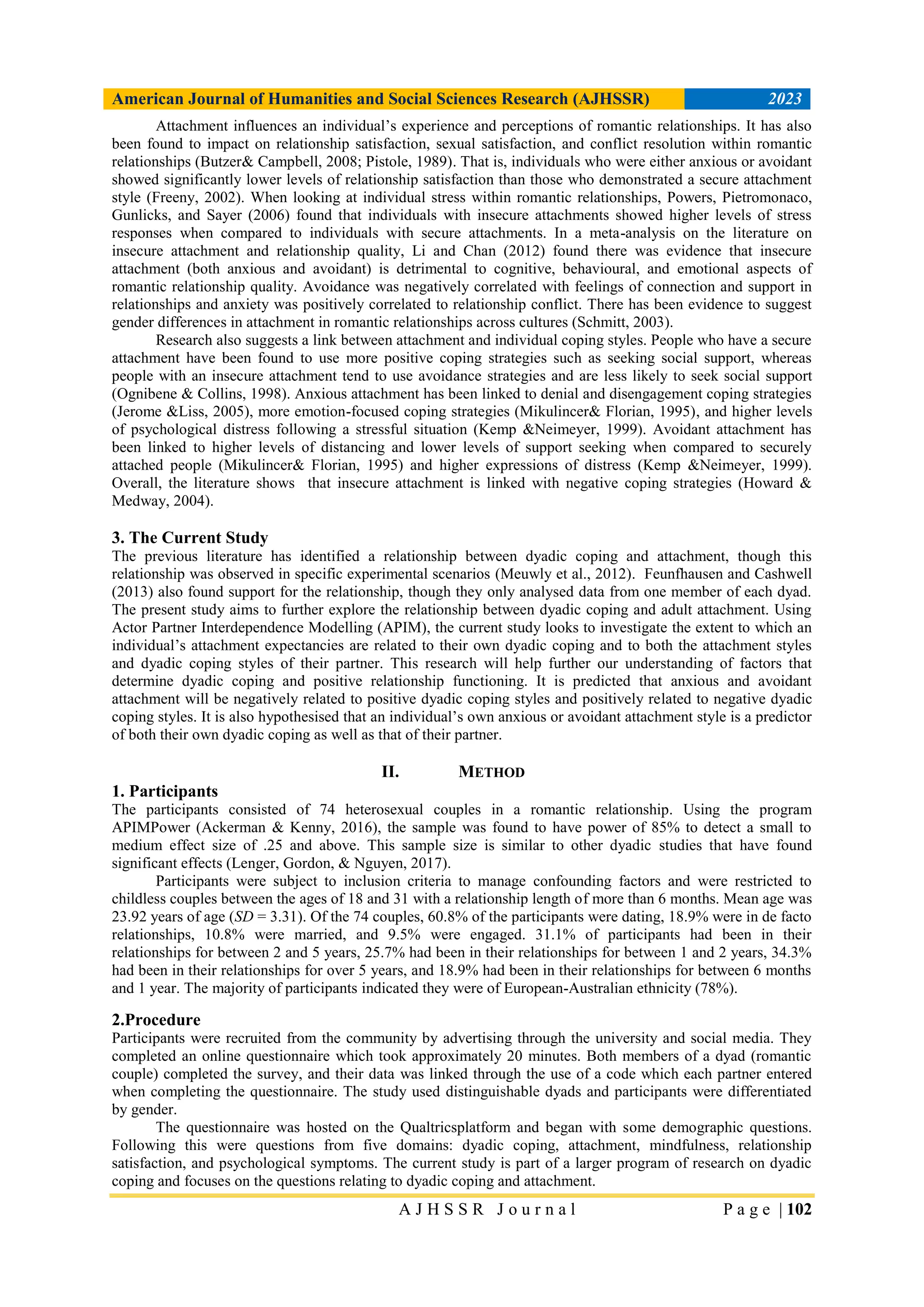 Dyadic Coping and Attachment Dimensions in Young Adult Romantic ...