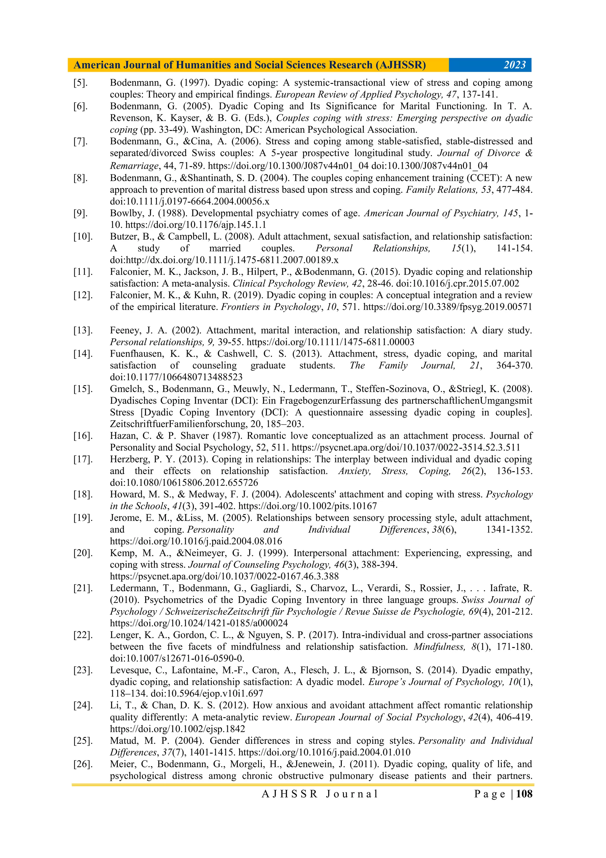 Dyadic Coping and Attachment Dimensions in Young Adult Romantic ...