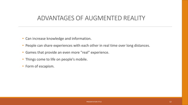 Presentation of argumented reality in education | PPTX | Augmented ...