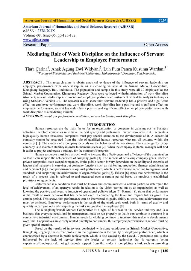 Mediating Role of Work Discipline on the Influence of Servant Leadership to Employee Performance ...