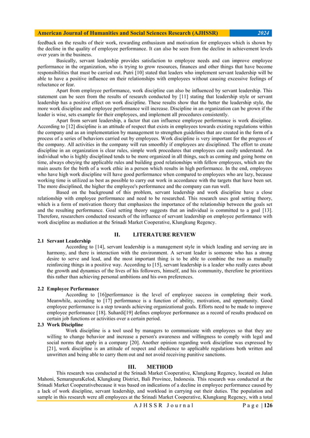 Mediating Role of Work Discipline on the Influence of Servant Leadership to Employee Performance ...