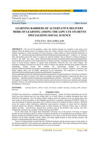 LEARNING BARRIERS OF ALTERNATIVE DELIVERY MODE OF LEARNING AMONG THE ...