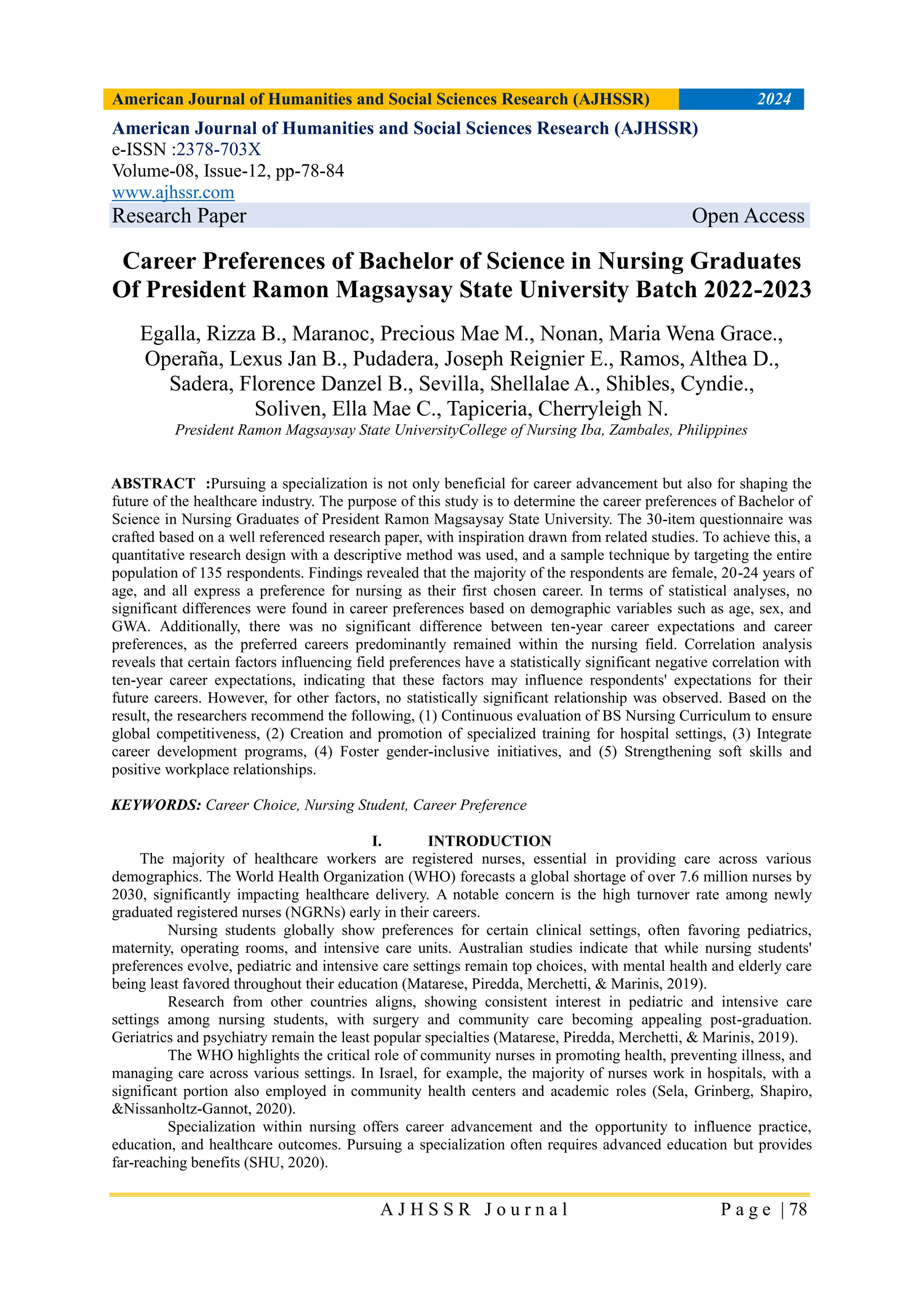 Career Preferences of Bachelor of Science in Nursing Graduates Of ...