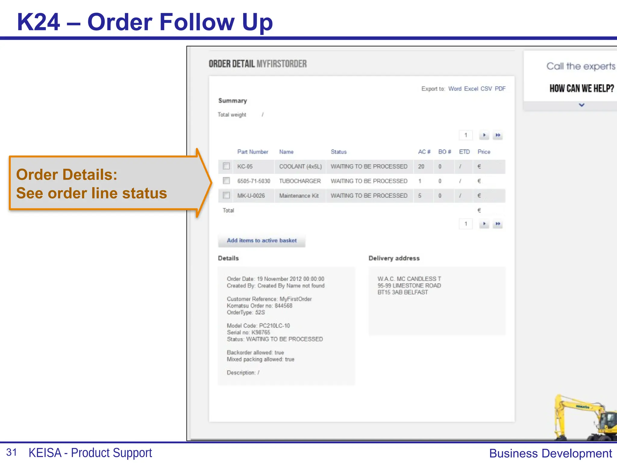 K24 User Training pour le suivi des pieces et de numeros de references ...