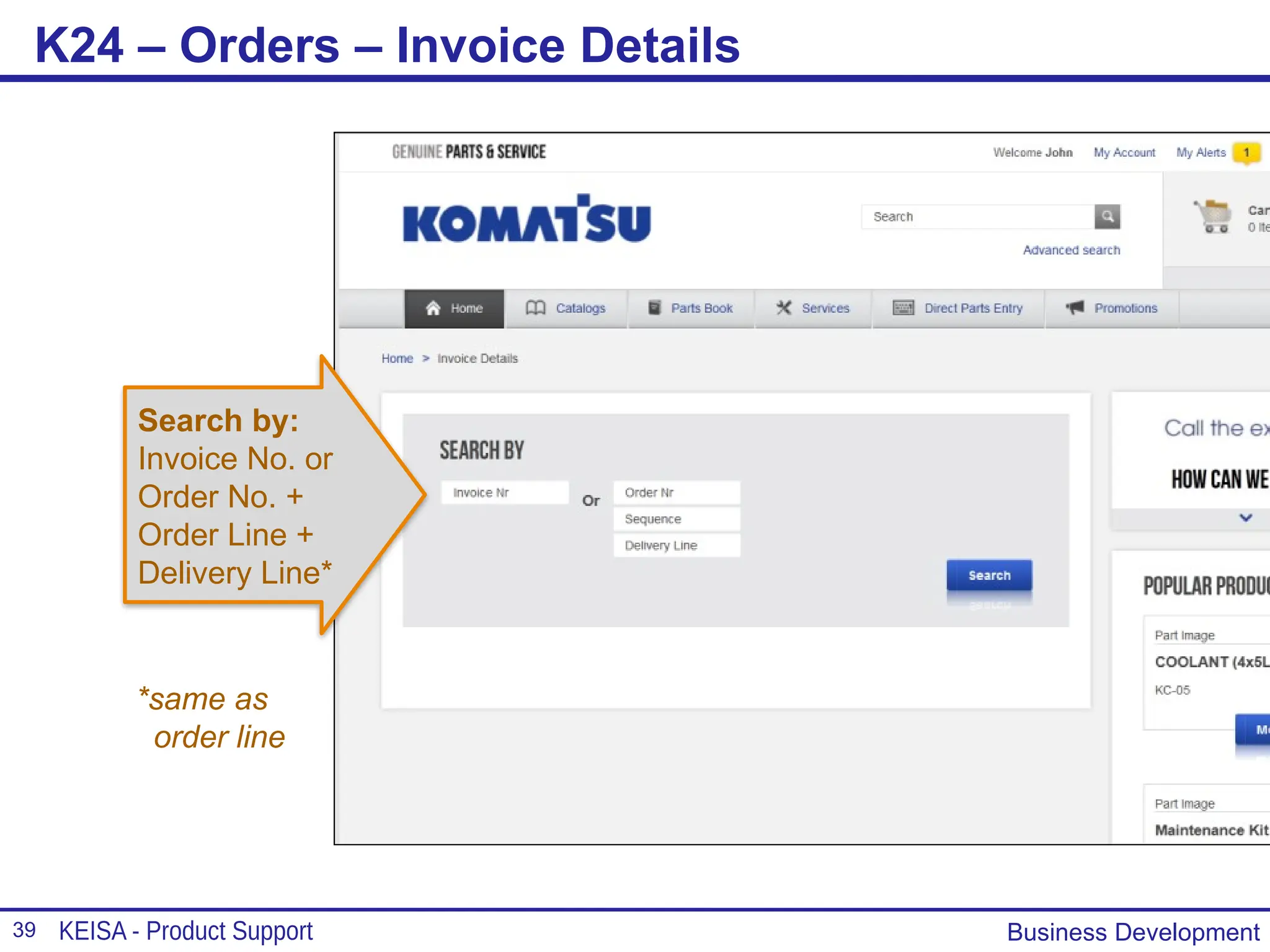 K24 User Training pour le suivi des pieces et de numeros de references ...