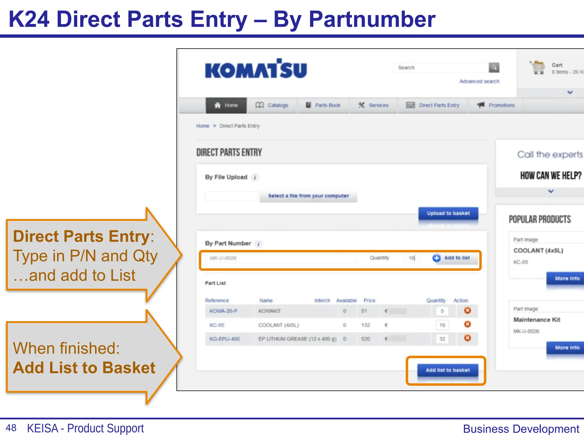 K24 User Training pour le suivi des pieces et de numeros de references ...