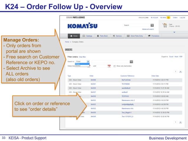 K24 User Training pour le suivi des pieces et de numeros de references ...