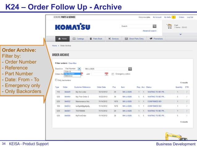 K24 User Training pour le suivi des pieces et de numeros de references ...