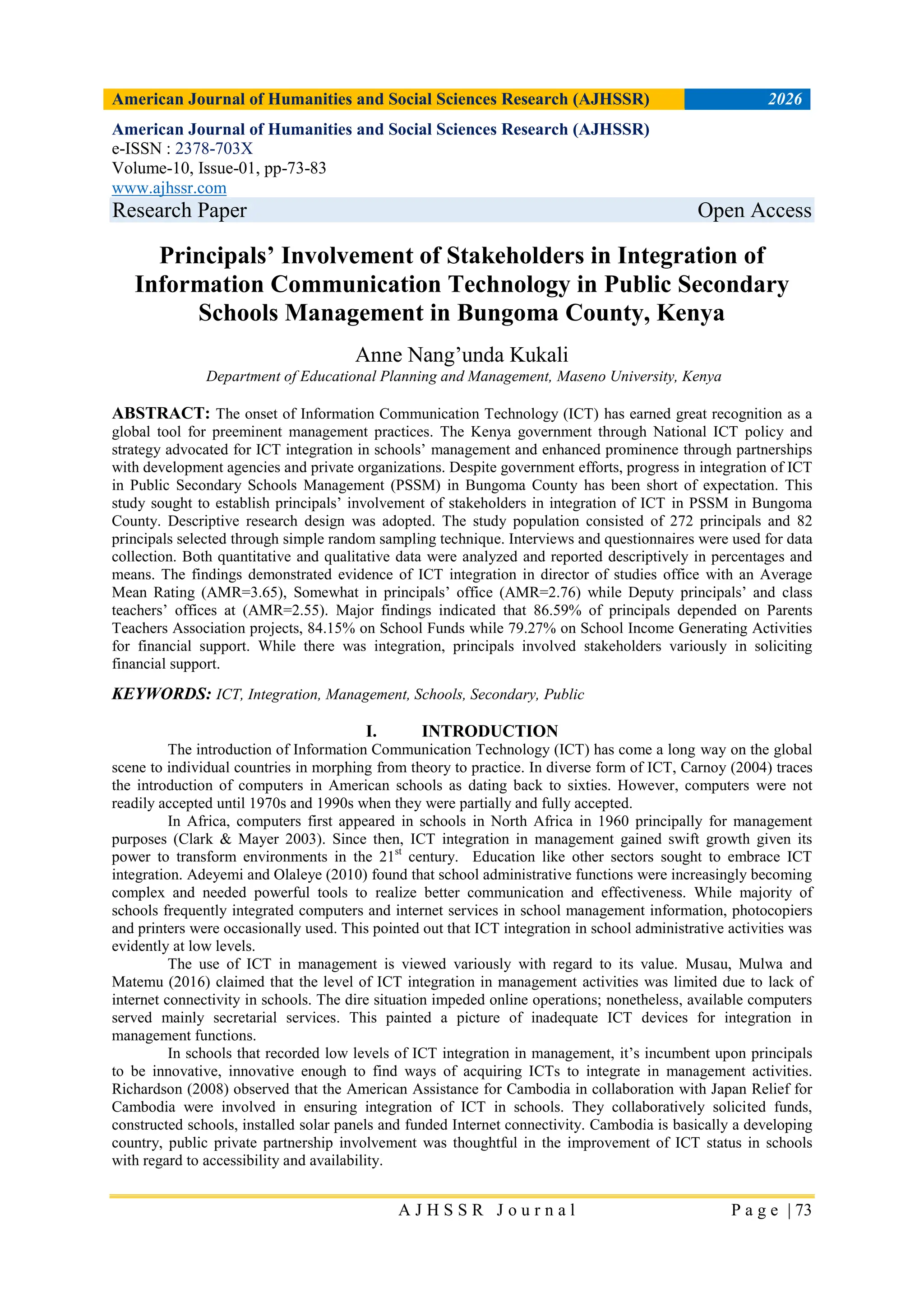 Principals’ Involvement of Stakeholders in Integration of Information ...