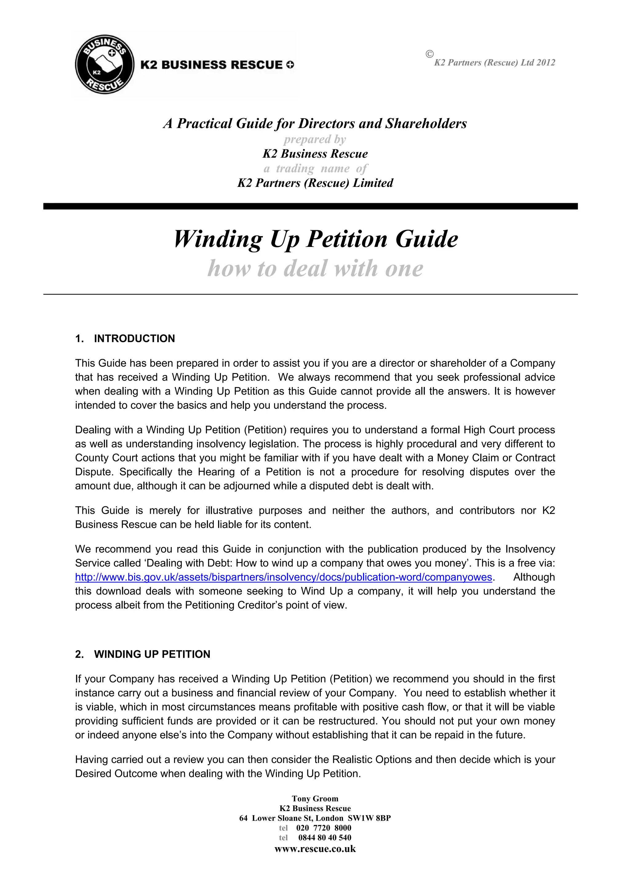 K2 Guide to Dealing with Winding Up Petitions #902 | PDF