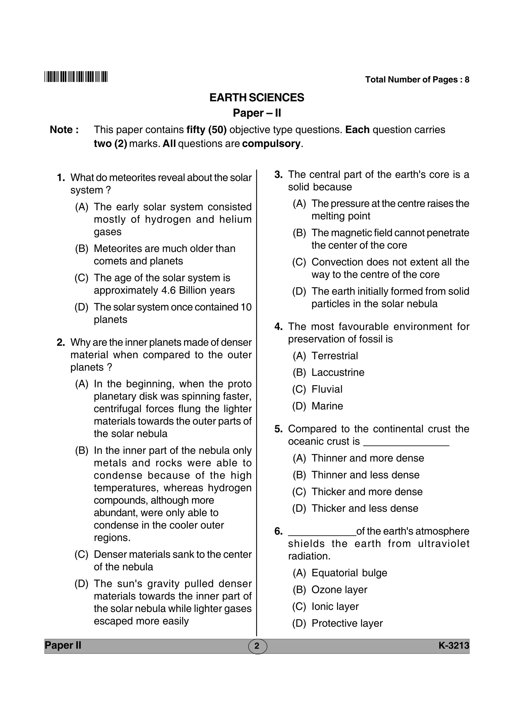 K 3213 earth_science_paper_ii | PDF
