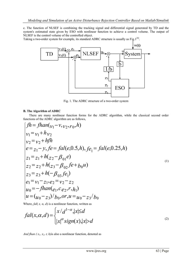 Modeling And Simulation Of An Active Disturbance Rejection Controller Based On Matlabsimulink Pdf