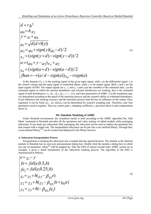 Modeling And Simulation Of An Active Disturbance Rejection Controller Based On Matlabsimulink Pdf