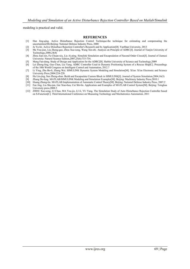 Modeling and Simulation of an Active Disturbance Rejection Controller Based on Matlab/Simulink | PDF