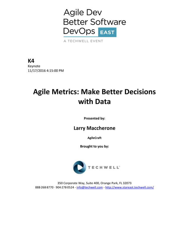 Agile Metrics: Make Better Decisions with Data | PDF
