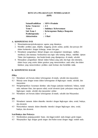 RPP SD Kelas 4 Tema 1 Pembelajaran 1 | PDF