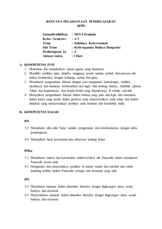 RPP Kelas 4 Tema 1 Sub1 Pembelajaran 4 | PDF